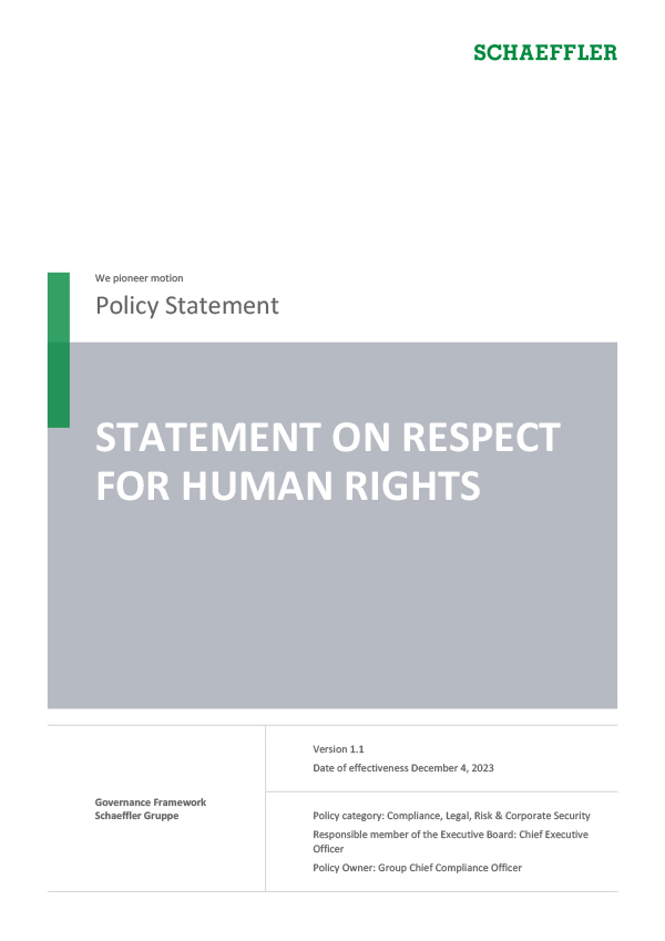 Statement on respect for human rights | Publications | Schaeffler Group